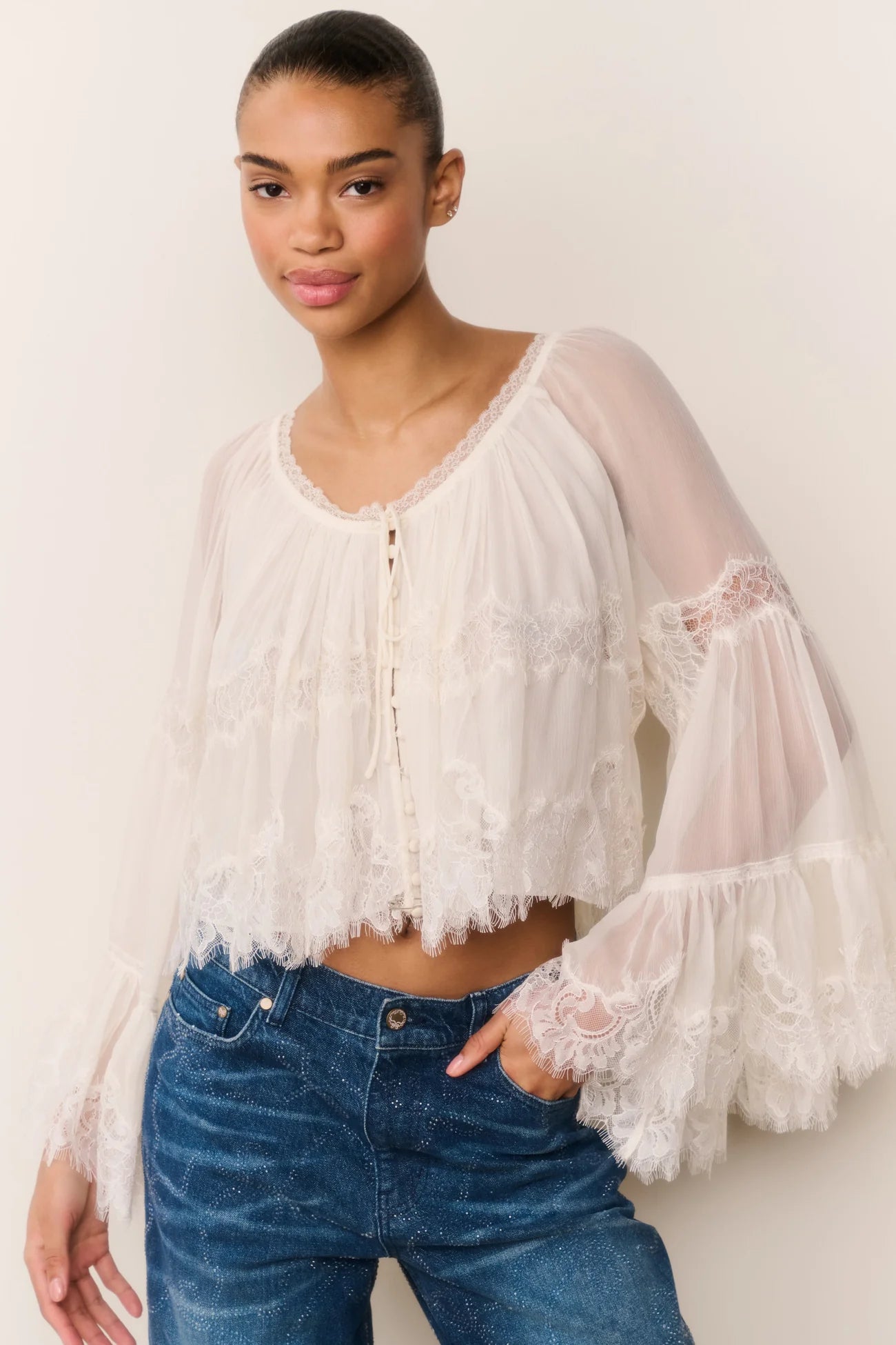 Darline Chiffon Lace Blouse - ONFEMME By Lindsey's Kloset